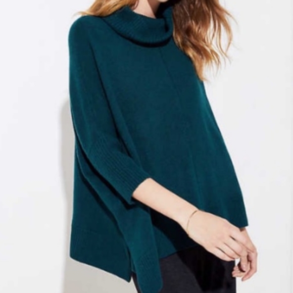LOFT | Sweaters | Loft Green Cowl Sweater Cape Size Large Petite Mild ...